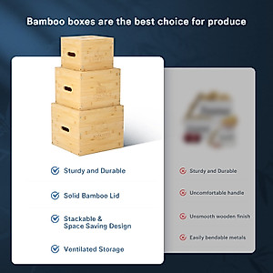 G.a HOMEFAVOR Large Potato and Onion Storage Bamboo Bin, 3 Piece Garlic Potato Onion Container, Vegetable Keeper, Bamboo Produce Box Sets for Family (Self-assembly)