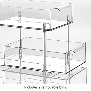Nate Home by Nate Berkus 2-Tier Sliding Plastic Pull-Out Drawer Organizer, Removable Drawers - Kitchen Cabinet Organizer and Pantry Storage from mDesign, Clear/Polished Stainless Steel