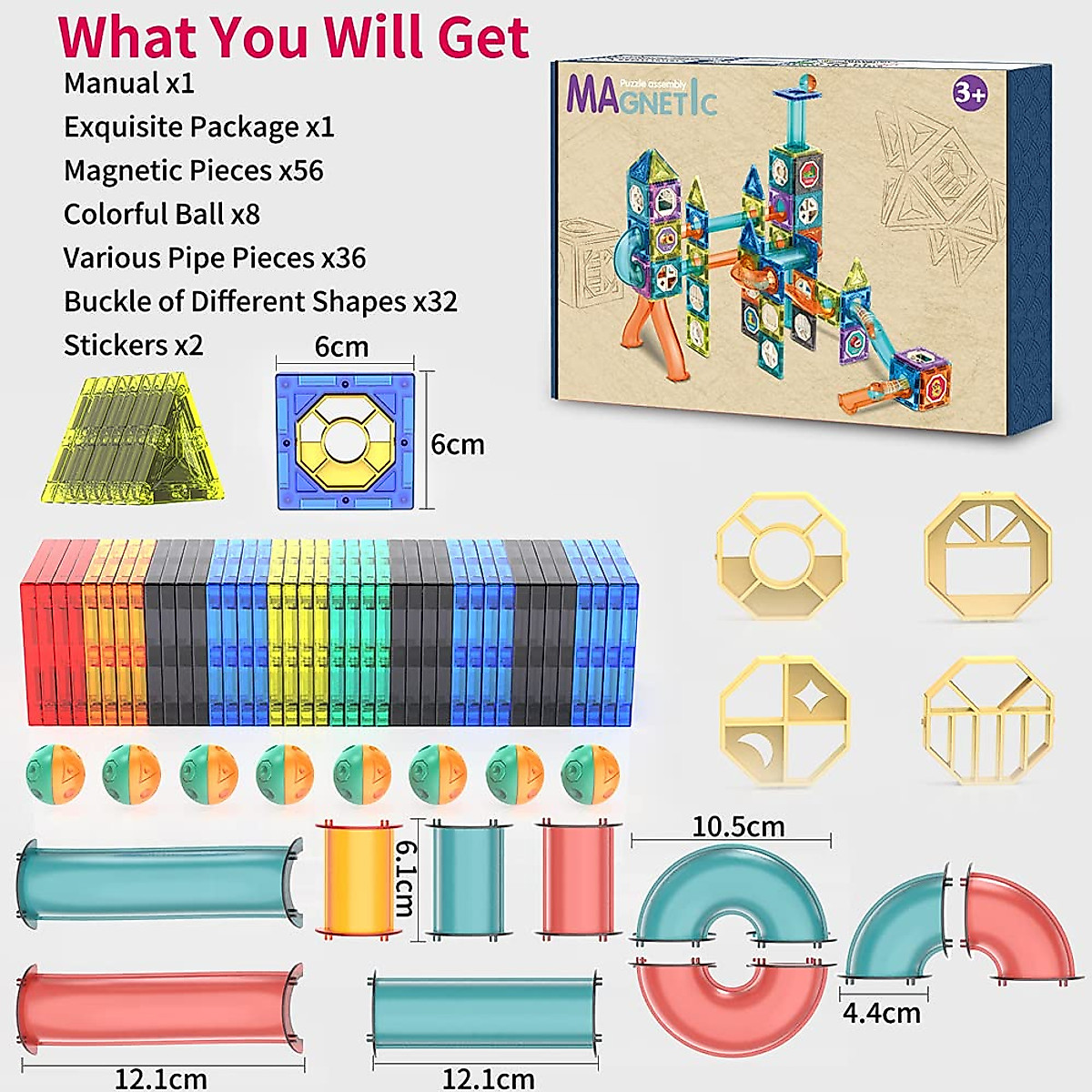 132Pcs Magnetic Tiles Marble Run Building Set for Kids, Marble Run Race Magnet Blocks Toys, Child STEM Learning & Educational Brain Development Toys for Age 6+ 7 8 9 10 Boys Girls Birthday Xmas Gift