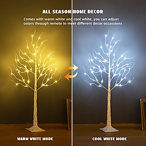 ZHOUDUIDUI Lighted Birch Tree, 4ft 48LED Birch Tree Lights, Mothers Day Decor Indoor Outdoor Artificial Twig Tree Light 9Modes Timer for 4th of July Christmas Home Party Wedding Decor,Warm& Cool White