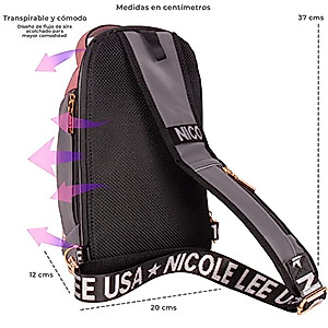 Nicole Lee Sling Backpack with USB Charging and Earphone Ports, Top Handle Travel School Crossbody Bag, Adjustable Strap (Double Queens)