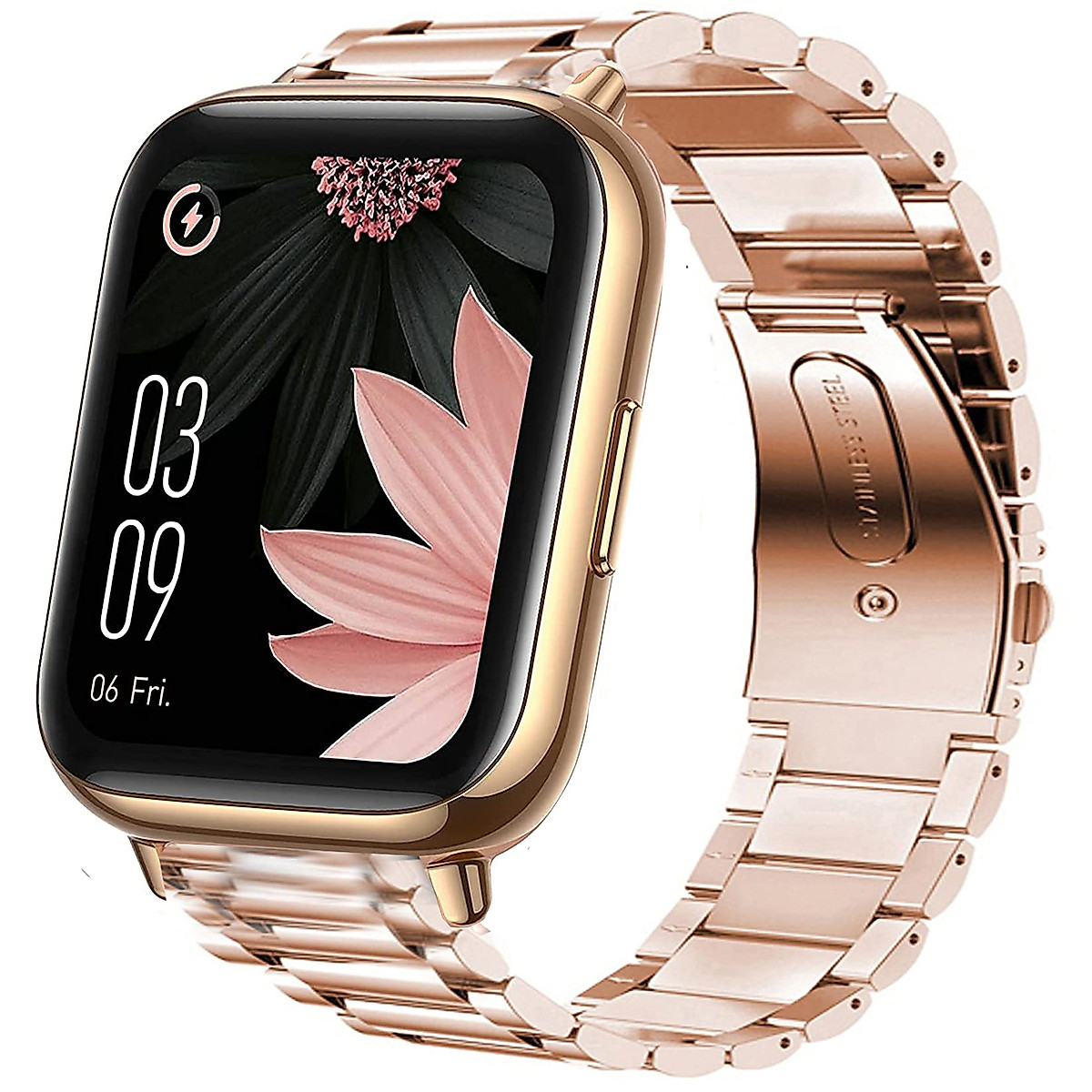 Compatible for AGPTEK Smartwatch Band, Stainless Steel Metal Replacement Straps for AGPTEK 1.69"(43mm) Smartwatch/MuGo Smartwatch/Rinsmola 1.69" Smart Watch/Motast 1.69" Smartwatch (Rose Gold)