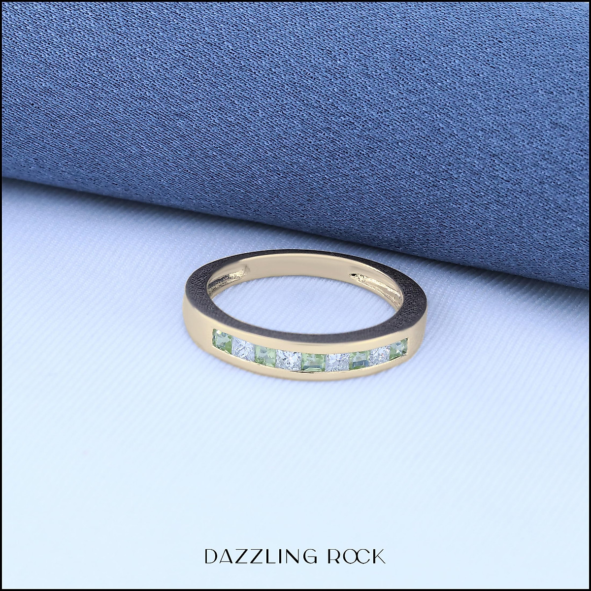 Dazzlingrock Collection Princess Cut Peridot & White Diamond Ladies Wedding Band Stackable Ring in 10K Yellow Gold, Size 4