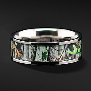 Camo Wedding Rings Set His and Hers 3 Rings Set, Stainless Steel and Titanium (Size His 08, Hers 09)