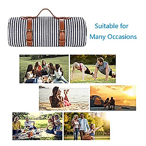 LIYUABU Picnic Blankets,Waterproof Stripe Picnic Mat 59'' x 79'',Portable Extra Large Beach Blanket,Outdoor Blanket Sandproof Insulated with Carry Handle,Perfect for Hiking/Outdoor/Camping/Beach/Park
