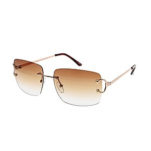 FLAWLESS EYEWEAR Retro Rimless Rectangle Sunglasses for Women Tinted Lens Gold Metal Art Décor Fashion Vintage Buffs Glasses