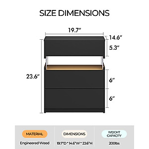 Bingoday Nightstands Set of 2 LED Tall Nightstand Set of 2 Modern LED Bedside Tables Set of 2 with 3 Drawers for Bedroom Living Room