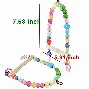 GUANLANT Wooden Bird Swing for Cockatiels Parrot Perch Hanging Toys Parakeets Birdcage Stands Cage Playground Play Gyms Accessories Colorful Bead Bell Climbing Toy for Lovebirds Conures Budgies