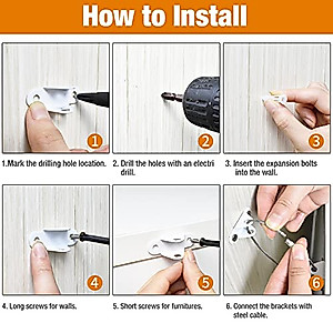 Ougourim Furniture Anchors (10 Packs) Anti Tip Furniture Anchors for Baby Proofing, Furniture Wall Anchor Earthquake Straps for Furniture Dresser Wall Safety Anchor Furniture Fasteners to Wall, White