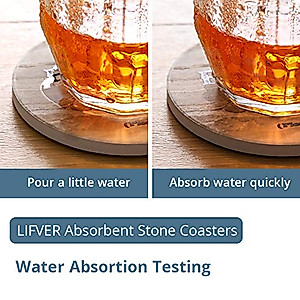 LIFVER Funny Coasters for Drinks with Holder, Set of 8 Marble Style Absorbent Drink Coasters with Cork Base, House Warming Gifts New Home, Perfect for Home Decor, Bar Coaster with 4 Sayings, 4 inch