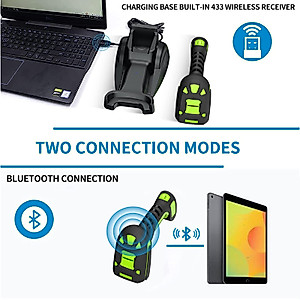 2D Bluetooth Industrial Barcode Scanner, Industrial Bar Code Reader with Wireless 433Mhz 1800 Feet Transmission Distance，for Intensive scanning of Large Warehouses