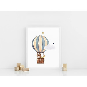 bumbleboo Nistio® Hot Air Balloon Safari Animals Nursery Wall Prints, Play Room Decoration, Nursery Wall Art, Nursery Room Decor, Safari Animals Print Set, Unframed, Set of 3 Prints, 8x10