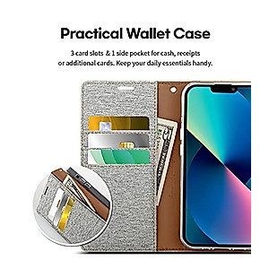 GOOSPERY Canvas Wallet Designed for Apple iPhone 13 Wallet Case, Stylish Denim Fabric Design [3 Card Slots & 1 Side Cash Pocket] [Standing Feature] Card Holder Flip Phone Cover - Gray