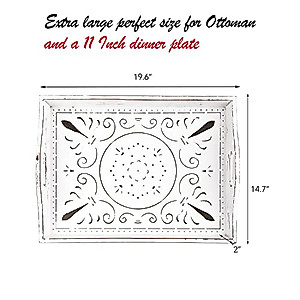 Cookaburrah Decorative Wooden Serving Tray with Handles, Rustic Tray Embossed with Metal, Rectangular Serving Tray for Ottoman, Perfect for Home, Restaurant, Farmhouse Decor (White)