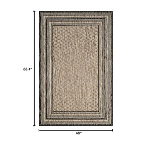 SAFAVIEH Courtyard Collection 4' x 5'7" Natural / Black CY8475 Indoor/ Outdoor Waterproof Easy-Cleaning Patio Backyard Mudroom Accent-Rug