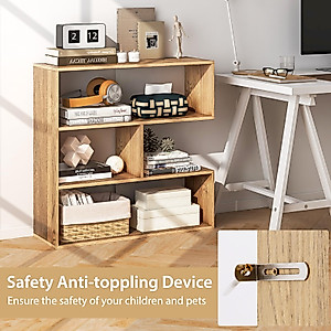 Tangkula 3 Cubes Bookcase, Irregular Open Bookcase, Freestanding Bookshelf Combination, Anti-Tipping Device, Home Display Storage Shelf for Living Room Study (Natural, 3-Cube, Concave)