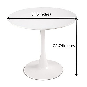 Modern Round Table - 31.5'' Round White Kitchen Table with MDF Table Top, Modern Table Top Tulip Table Round Kitchen Table for Kitchen, Dining Room and Living Room