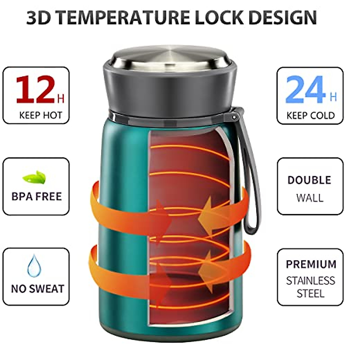 2 Pack Insulated Food Jar Thermos For Hot Food For Adults Kids(18oz,27oz), Lunch Box Stainless Steel Vacuum Soup Thermos Container Flask Keep Hot Cold With Spoon