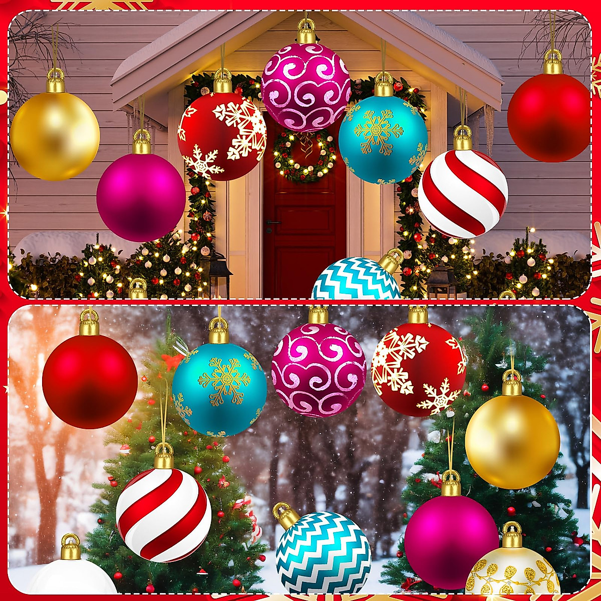 20 Packs Inflatable Ball Christmas Ornaments 9 Inch Giant Inflatable Christmas Ball Outdoor Christmas Decoration Xmas Blow Up Large PVC Ball for Christmas Tree Holiday Yard Lawn Porch Decor