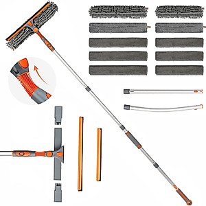 eazer Squeegee Window Cleaner 2 in 1 Rotatable Window Cleaning Tool Kit with Extension Pole, 62'' Telescopic Window Washing Equipment with Bendable and Adjustable Head for Indoor/Outdoor Car Glass