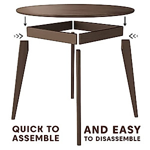 DAIVA CASA Orion Round Dining Table for 4 Person - Birch Solid Wood Kitchen & Dining Room Furniture - Mid Century Modern Scandinavian Style – Dark Brown Kitchen Table 40 inch