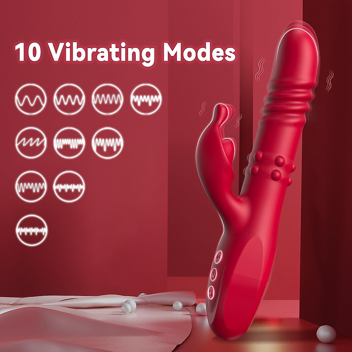 Thrusting Dildo 4 in1 Sex Toy-Couples Vibrator Adult Toys with 6 Thrusting & Rotating, 10 Vibrating Modes Dildo, G Spot Vibrator Clitoral Nipple Stimulator for Women Couple Pleasure