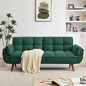Betoko Convertible Futon Sofa Bed Sleeper Twin Size, Modern Reclining Linen Split Back Sofa Couch with Pillow Top Arm for Compact Living Room,Apartment (Green),(PTARMFUTON)