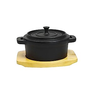 Frieling Cast Iron Mini Cocotte/Dutch Oven with Enamel Interior and Wood Trivet, 1 Cup, Black