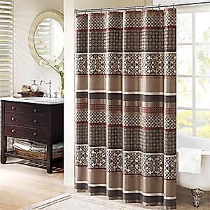 Madison Park Princeton Geometric Jacquard Fabric Shower Curtain , Transitional Shower Curtains for Bathroom , 72 X 72 , Red