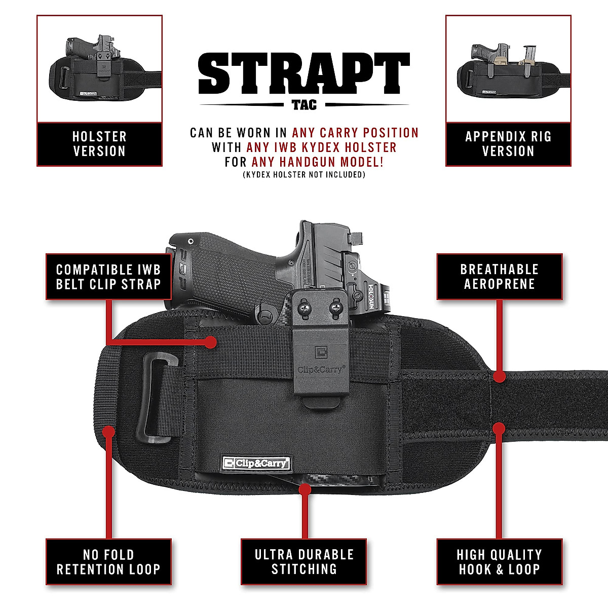 Clip & Carry STRAPT- TAC Belly Band Holster | Use with Any IWB Kydex Gun Holster for Concealed Carry, (kydex Holster not Included)