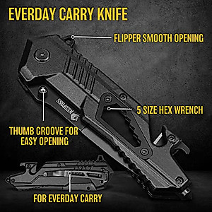 NedFoss AK10 Pocket Knife for Men, 5 IN 1 EDC Folding Knife Gifts for Men, Survival Knife with Liner Lock, Cool Knife with Glass Breaker, Seat Belt Cutter, Pocket Clip
