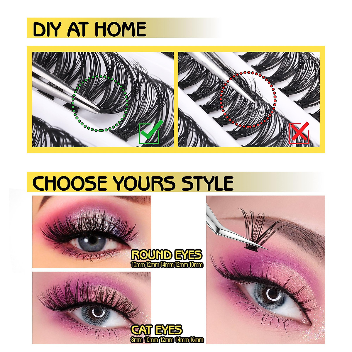 Cluster Lashes Wispy Natural Look Individual Lashes 200pcs D Curl DIY Cluster Eyelash Extension 9-16mm Mixed Tray 3D Volume Faux Mink Cluster Lashes by ZANLUFLY