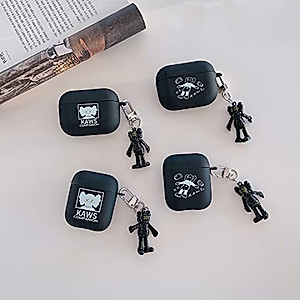 ZONOQX Compatible with Airpod 1/2 case ，Fashion Frosted TPU Shockproof case with Funny Keychain for Airpod 1/2 Suitable for Men and Wome . (Black-Faced Bear)