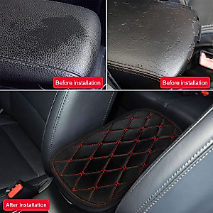 Auto Center Console Pad, PU Leather Car Center Console Box Cushion, Non Slip Soft Armrest Seat Box Cover, Waterproof Vehicle Armrest Protector for SUV, Truck, Car (Rhombic Lattice Black/Red)