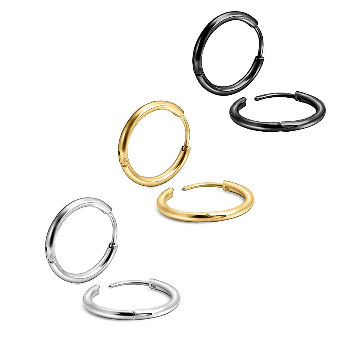 Gold Silver Black Plating Endless Cartilage Hoops 7MM Tiny Sleeper Thin Hoop Earrings for Boy&Girl 20G Nose Rings Helix Septum Daith Lobe Lip Tragus Nipple Snug Second Third Hole Body Piercing Jewelry