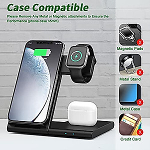Wireless Charging Station,Foldable 3 in 1 Wireless Charger for Apple Watch 8/Ultra/7/6/SE/5/4/3/2/AirPods Pro/2/3,Compatible with iPhone 14/13/12/SE/11/X/XS/XR/Xs Max/8 Plus/Samsung Galaxy Phone Pink