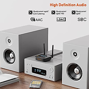 1Mii B06Pro+ Bluetooth Receiver, Hi-Res Bluetooth 5.1 Wireless Audio Adapter w/LDAC for Home Stereo, Long Range HiFi Bluetooth Receiver aptX HD Low Latency Volume Control LCD Display