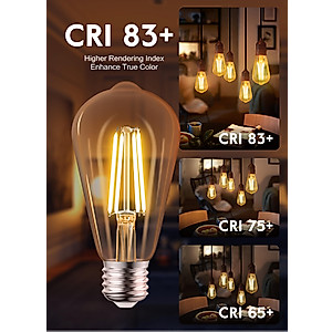Brightown Vintage LED Edison Bulbs, 6W, Equivalent 60W, High Bright 2700K Warm White,750 Lumens, Non-Dimmable, E26 Medium Base ST58 Antique Filament Bulbs with 83+ CRI for Ceiling Fan Bathroom Porch