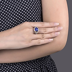 Lanmi 14K White Gold Certified Natural Blue Tanzanite Engagement Diamonds Rings Wedding Band for Women Promotion