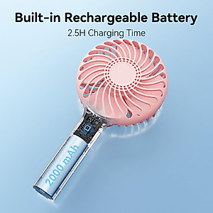 HonHey Handheld Fan Portable, Mini Hand Held Fan with USB Rechargeable Battery, 4 Speed Personal Desk Table Fan with Base, 3-10 Hours Operated Small Makeup Eyelash Fan for Women Girls Kids Outdoor