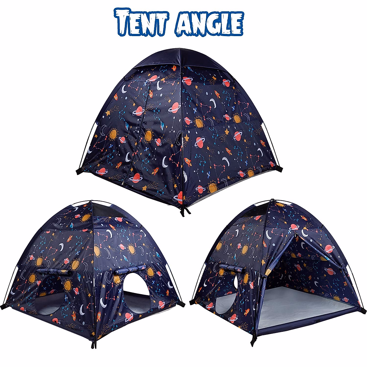 MountRhino Space World Kids Play Tent-60”x60”x47” Kids Pop Up Tent Children Camping Playhouse Indoor Outdoor Play Tents for Boys Girls Large Space Kids Tents with Rainfly Perfect Kid’s Gift