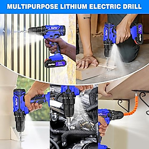 21V Cordless Drill Set, Electric Power Drill with 1 Battery and Charger, 3/8'' Keyless Chuck, 45Nm, 25+1 Torque, 2 Variable Speeds,26pcs Drill Bits & LED Electric Drill Set for Home and Garden DIY