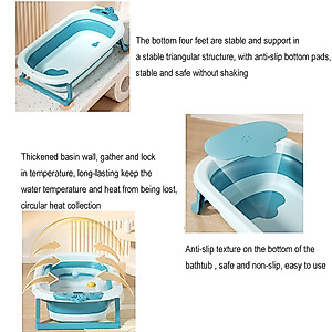 ZAJSSS Portable Pet Bathtub with Water Drain Plug Foldable Pet Shower Basin with Thermometer Small Pets Bath Tub for Puppy Small Dogs Cats, Blue