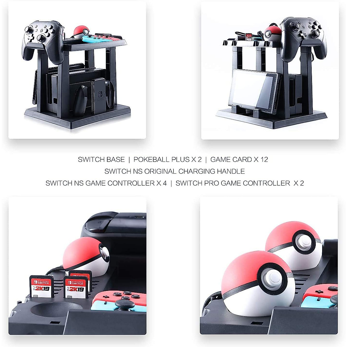 ANNMETER Switch Game Station Organizer with Controller Charger, Charging Dock for Switch, Joycons, Pokeballs, Pro Controller, Accessories Kit Storage