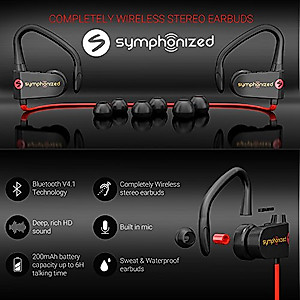 Symphonized Neckband Bluetooth Headphones - Wireless Sport Earbuds, Bluetooth Wireless Earbuds with Earhooks, Bluetooth Earbuds with Ear Hook, Running Earbuds, Neck Bluetooth Headphones Microphone
