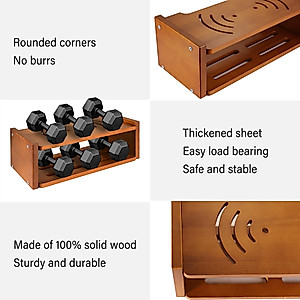 BAMTALK 2 Tiers WiFi Router Floating Shelves Under TV DVD, Wall Mounted & Table Top, Wooden Component Shelf for Media Console, Modem, Cable Box, PS4, Game Console, TV Accessories