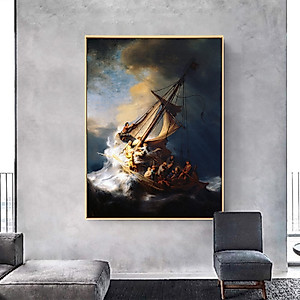Rembrandt Poster Prints - Christ in The Storm On The Sea Galilee Wall Art Posters - Ocean Oil Canvas Painting for Living Room Bedroom Office Unframed (12x16in/30x40cm)