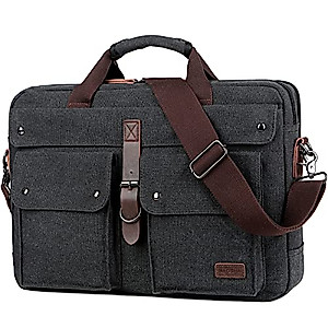 Stylish 17 inch Canvas Laptop Bag Messenger Bag Briefcase Vintage Crossbody Shoulder Bag Military Satchel for Men BC-07 (Light Black)