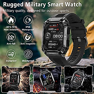 ANYTEC Military Smart Watches for Men, 1.95'' IP68 Waterproof Smart Watch with Bluetooth Call (Answer/Make Calls), Fitness Tracker Watch with 120+ Sports Modes, Tactical Smartwatch for Android iPhone