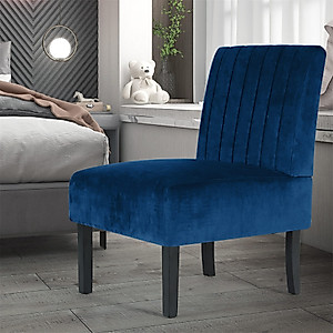 STHOUYN Modern Velvet Armless Accent Chair Decorative Slipper Chair Vanity Chair for Bedroom, Corner Side Chair Living Room Furniture Navy Blue